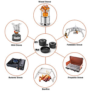 Odoland 16pcs Camping Cookware Mess Kit with Folding Camping Stove, Non-Stick Lightweight Pots Pan Set with Stainless Steel Cups Plates Forks Knives Spoons for Camping, Backpacking, Outdoor Cooking