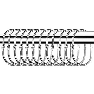 EVOOKA Shower Curtain Hooks Rings,24 Pcs Rustproof Metal Shower Hooks for Shower Curtain,Glide Smoothly Oval Shower Rings for Curtain,Shower Curtain Rings for Bathroom Shower Rod（Silver）