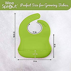WeeSprout Silicone Baby Bibs - Set of 2 Silicone Bibs for Babies & Toddlers, Easy to Clean, Soft & Comfortable Silicone Bib, Wide Pocket Food Catcher, Adjustable Baby Bib