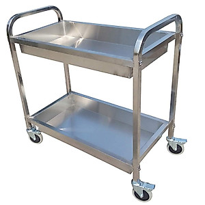 YGCBL Multifunction Serving Portable Hand Trucks,Cart Service Hotel Warehouse 2 Layer Steel Nail Fixing High Temperature Resistance Easy to Push and Pull, 3 Sizes,Kitchen,Silver,85X45X90Cm