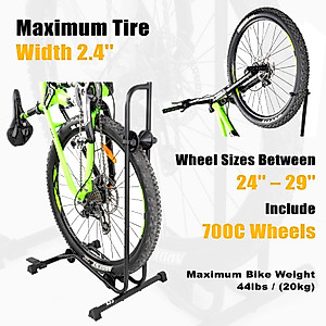 CyclingDeal Upright Bike Stand - Premium Quality Vertical & Horizontal Adjustable Bicycle Floor Parking Rack - for Storing MTB Road Bikes - up to 29” Wheel Size - Classic - 1 Bike