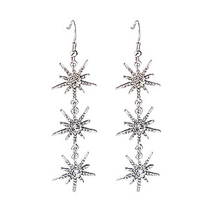 Star Drop Dangle Earrings Crystal Snowflake Earrings for Woman Silver Winter Party Christmas Wedding Women's Jewelry Tengkou (silver-plated-base)