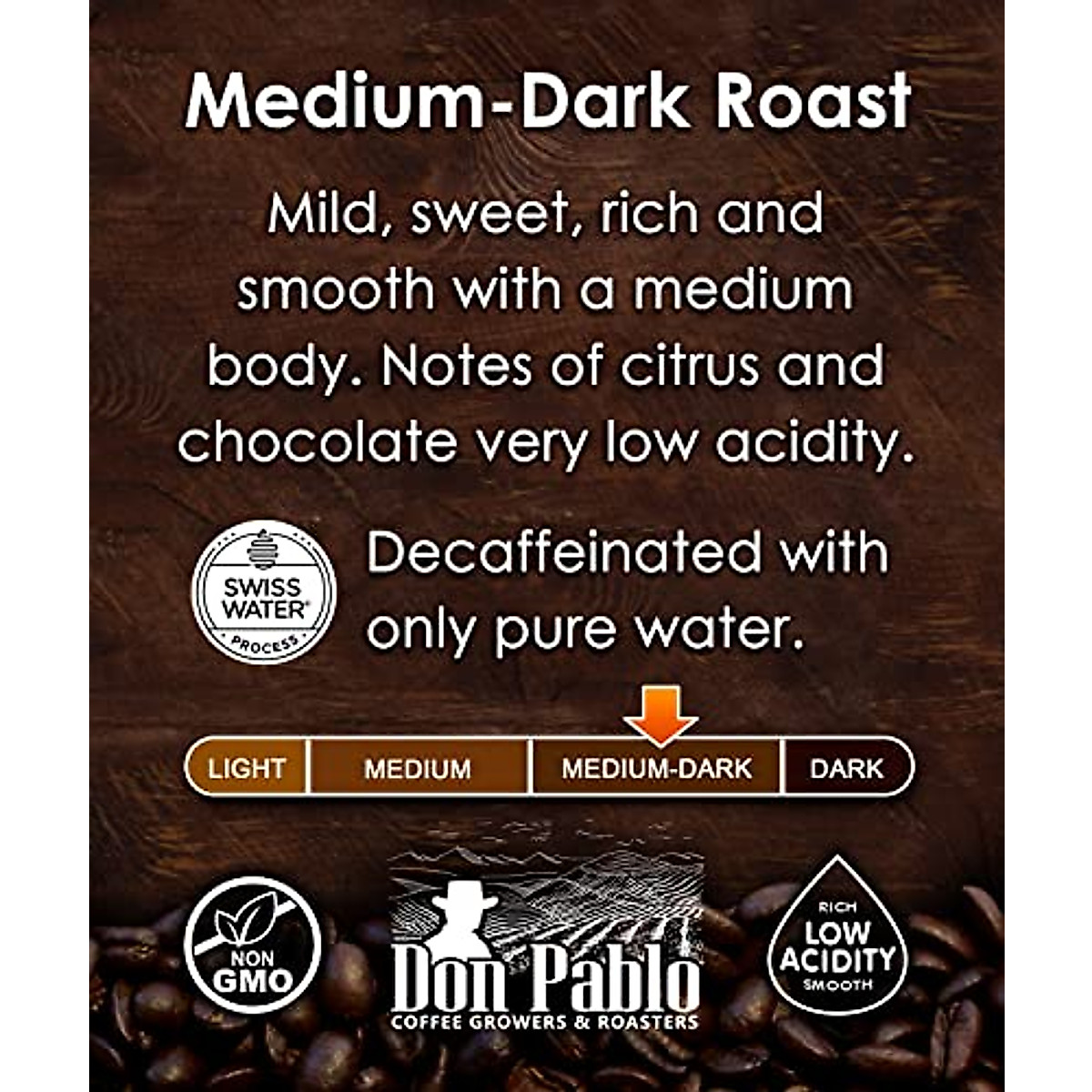 2LB Don Pablo Colombian Decaf - Swiss Water Process Decaffeinated - Medium-Dark Roast - Whole Bean Coffee - Low Acidity - 2 Pound (2 lb) Bag