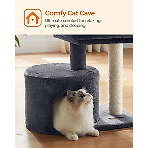 Feandrea Cat Tree, Cat Tower with Sisal-Covered Scratching Post, Cat Condo with Padded Perch, for Small Spaces, Kittens, Smoky Gray UPCT50G