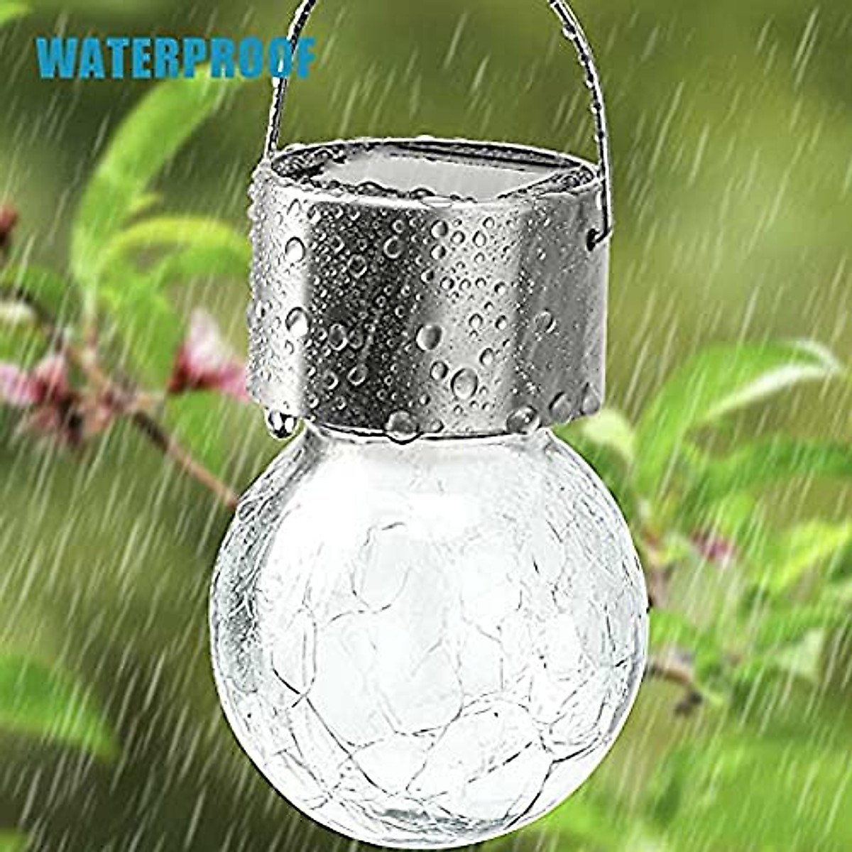 1Pc Hanging Solar Light Outdoor,Mini Cracked Glass Ball Lawn Solar Powered Pathway Outdoor Decorative Hanging Ball Light,for Garden,Yard,Patio,Tree,Holiday Party Decoration(White)