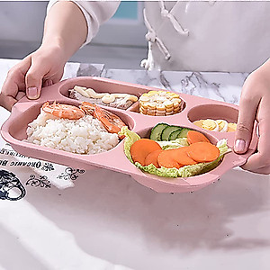 Nicunom 8 Pack Unbreakable Divided Plates, 5-Compartment Wheat Straw Tray Divided Food Plates Lunch Trays Section Plates for kids Adults, Microwave Dishwasher Safe, BPA Free, 11 Inch