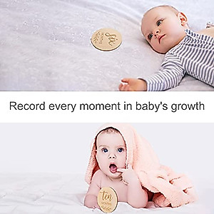 Toyvian 1Set Baby Monthly Milestone Cards Wooden Discs Double Sided Milestone Cards, Newborn Photography Props