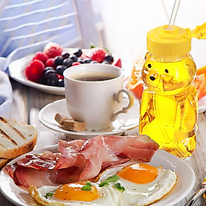 32 Pack Honey Bear Bottle with Straws Empty Plastic Cup Honey Jar Containers Bear Shaped Squeeze Bottle Storing and Dispensing Yellow Flip Top Lid Assistive Drink Cups Honey Bottles Jar (6oz)