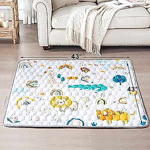 Entserk Portable Baby Play Mat 43" X 43,One-Piece Washable Crawling Mat,Non-Slip Foldable Playpen Mat for Kids,Baby Playmat Floor Mat for Infants, Babies, Toddlers, Forest Party
