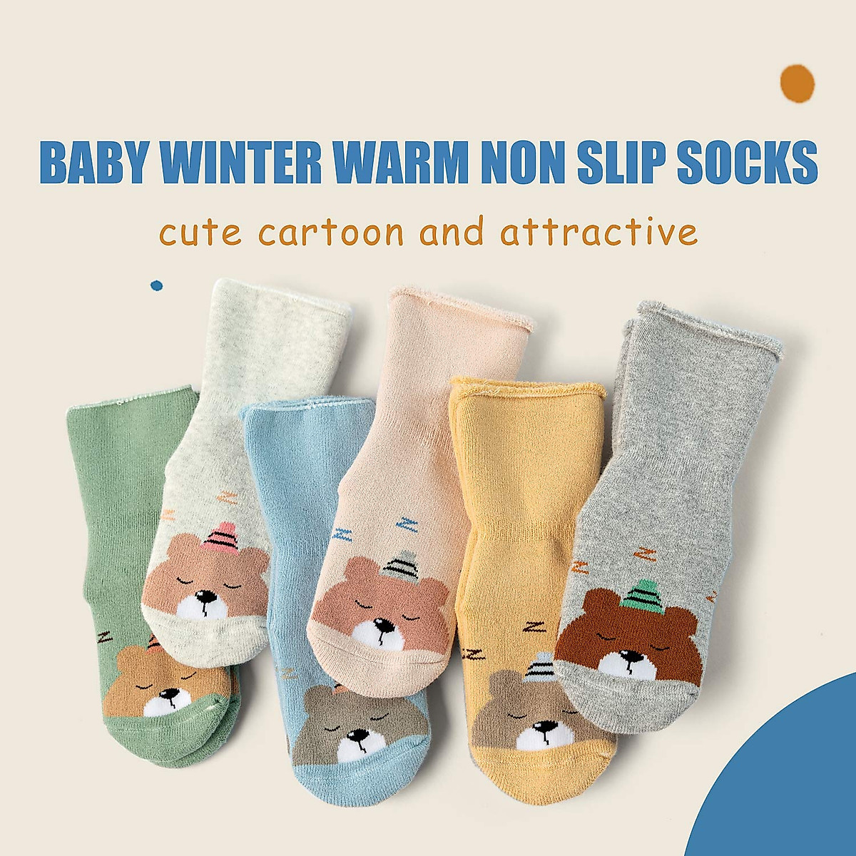 Baby Non Slip Winter Socks Baby Boys Warm Terry Socks with Grips for Baby Girls Non Skid Ankle Socks 6 Pairs 12-24 Months