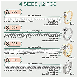 Kueroami Ring Size Adjuster for Loose Rings - Invisible Ring Guards for Women Loose Rings,12Pcs-4 Sizes,Transparent Spiral Silicone Ring Sizers Set (Clear)