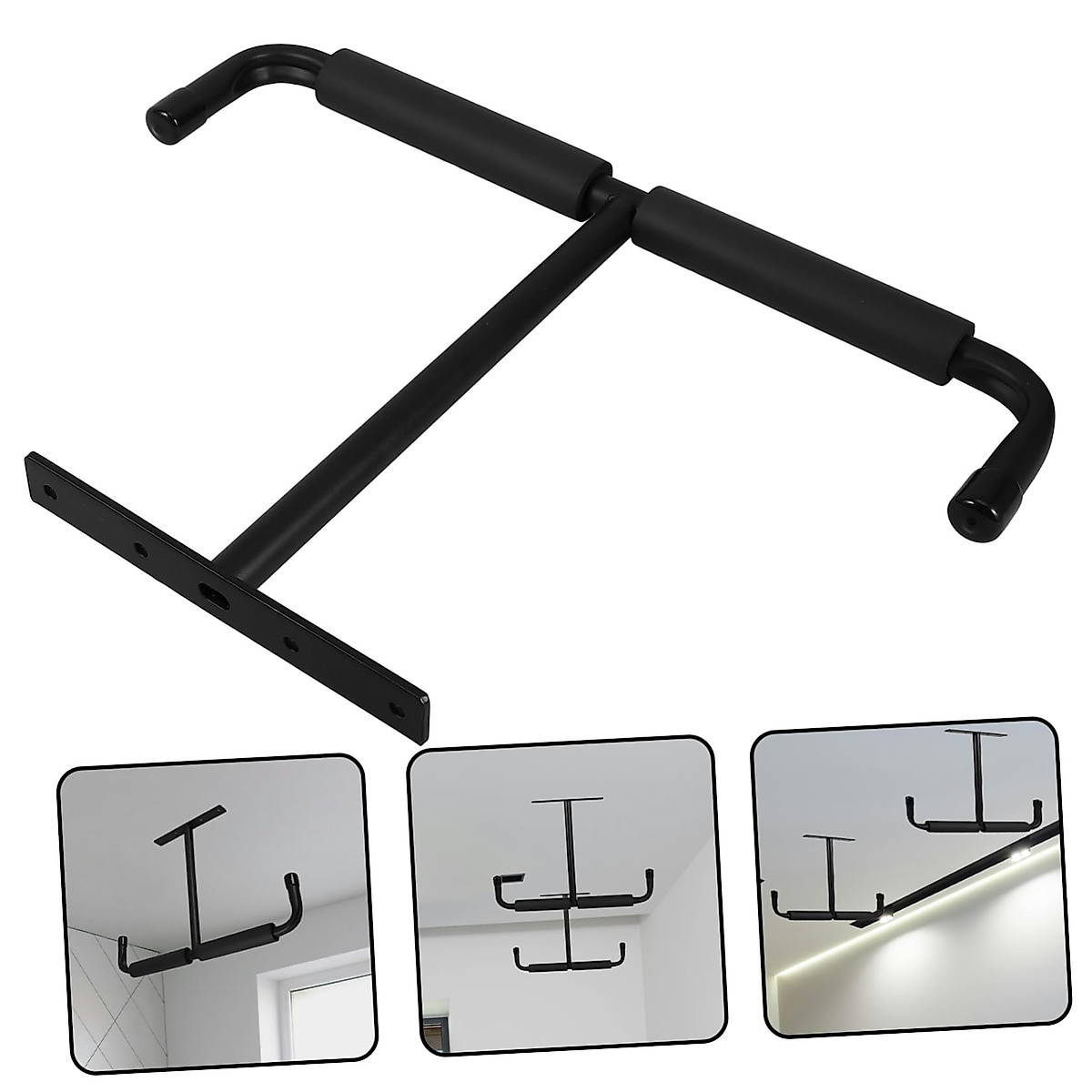 TOGEVAL Hook Display Stand Wall Hanging Display Shelf Storage Shelves Storage Rack Fishing Rods T-shaped Ceiling Rack Garage Organizer Double Sided Hooks Rod Holder Black Stainless Steel