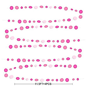 Hot Pink Party Decorations Circle Dots Garland Rose Pink White Hanging Paper Polka Dots Streamer for Birthday Bachelorette Engagement Wedding Baby Bridal Shower Anniversary Minnie Theme Party Supplies