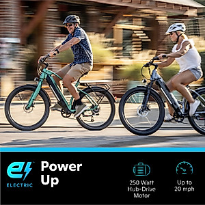 Schwinn Coston DX Hybrid Electric Bike for Adults, 20MPH eBike, Up to 45 miles on a Single Charge, 27.5-Inch Wheels, 7-Speed, Large/X-Large Step-Over Frame, Matte Green