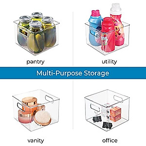 iDesign Plastic Fridge and Pantry Storage Bins, Organizer Container for Kitchen, Bathroom, Office, Craft Room, BPA-Free, 8" x 8" x 6", Set of 4, Clear