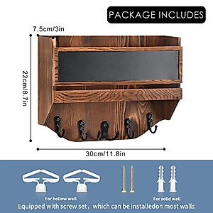BKCOYSJ Wooden Key and Mail Holder for Wall with 6 Hooks and Chalkboard Wall Mount Mail Organizer Key Rack for Hallway Bedroom and Living Room (Brown)