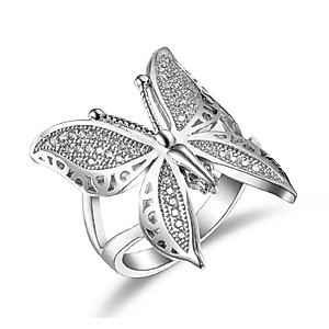 Awmnjtmgpw 925 Sterling Silver Shiny Butterfly Engagement Diamond Ring Foldable True Love Eternal Wedding Ring with Adjustable Opening