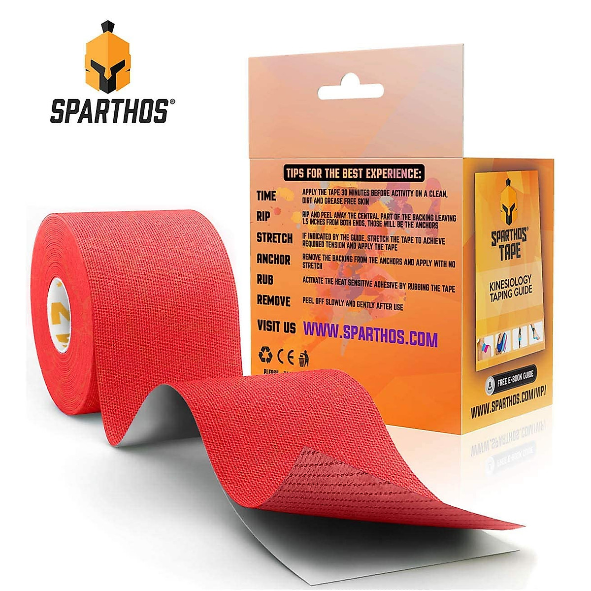 Sparthos Kinesiology Tape [Crimson Red - 16.4ft Uncut Roll] x Ice Packs for Injuries [Size Medium + Cover]