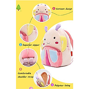 Ladyzone Toddler Backpack Zoo Animals Backpacks Cute Plush Bag Cartoon 10" Preschool Book Bag For 1-6 Years Girls Boys (Butterfly)