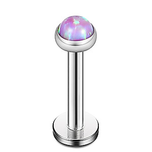 Ruifan 3mm Opal Jeweled Internally Threaded Stainless Steel Labret Monroe Lip Ring Tragus Helix Earring Stud 16G 1/4" 6mm 4PCS