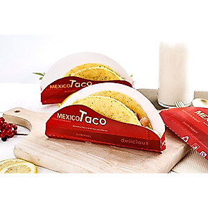 Disposable Taco Holder Taco with Recipes E-BOOK - Perfect For Party and Take Out Restaurant - Durable Paperboard Taco Rack -50 Pack