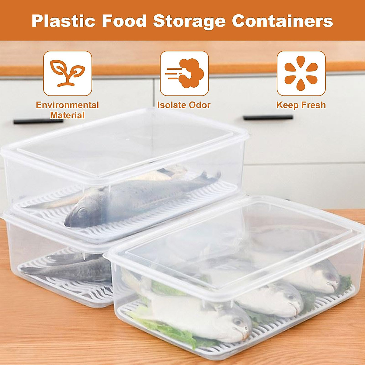 YAYODS 6 Pack Food Storage Containers for Fridge Plastic Refrigerator Storage Containers with Removable Drain Plate and Lid, Stackable Freezer Food Storage Containers for Fruits, Vegetables, Meat