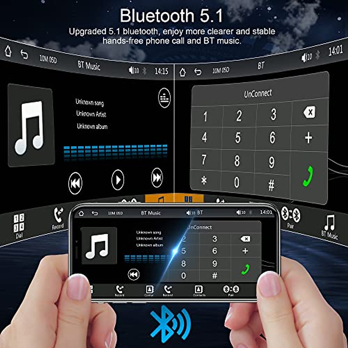 Wireless iOS Carplay&Android Auto, Double Din Car Stereo with Voice Control,7 Inch HD Touchscreen,Mirror Link,Bluetooth 5.1, AM/FM Car Radio Receiver,Backup Camera/Subwoofer/2USB/SWC/AUX/Fast Charging