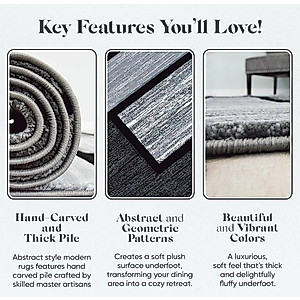 HADBA Geometric Area Rug - Decorative Home & Office Rug - Indoor Carpet for Living Room, Bedroom, Family or Dining Room - Non-Fading Polyester, Stain-Proof - Made in Turkey, Grey 5x7 ft