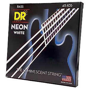 DR Strings HI-DEF NEON-White Silver Nickel Plated 4 Bass Guitar Strings, 45-105, Round Core (NWB-45)