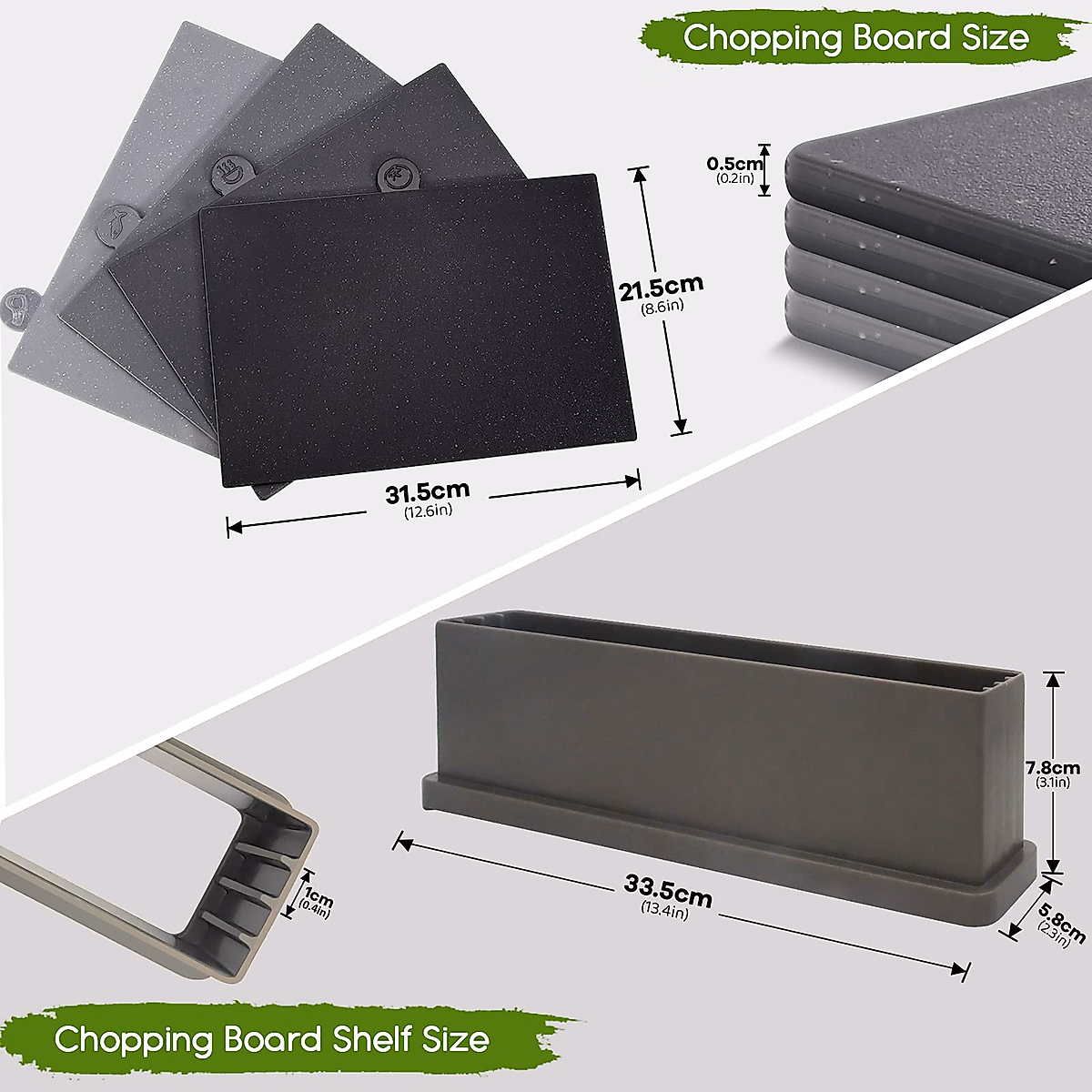Index Cutting Board Set with Holder,Plastic Chopping Board Set of 4 with Draining Rack,Food Icon,Cutting Boards Dishwasher Safe,BPA Free,Easy to Storage for Kitchen,Send 1 Scissors(12.6" x 8.6")