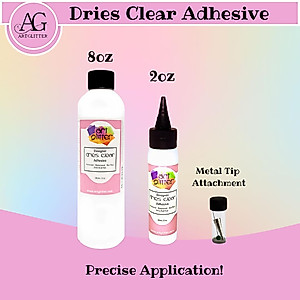 Art Institute Glitter Designer Dries Clear Adhesive Clear Glue Kit Bundle-3 Items 8oz,2oz and Metal Tip, Multicolored
