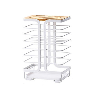 CUJUX Stainless Steel Kitchen Knife Holder White Universal Metal Wood Bamboo Knife Block Rack Multifunction Storage Stand Organizer(Without knife)