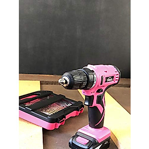 Apollo Tools Powerful Lightweight Cordless Drill, 10.8 Lithium Ion Battery with 30-Piece Accessory Drill Bit Set - Pink Ribbon - Pink- DT4937P