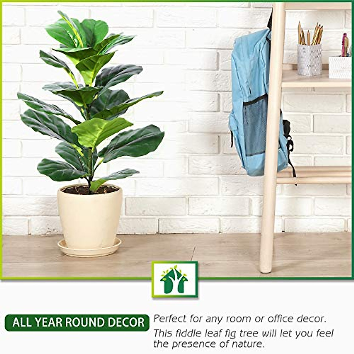 CROSOFMI Artificial Fiddle Leaf Fig Tree 35 Inch Fake Ficus Lyrata Plant with 28 Leaves Faux Plants in Pot for Indoor Outdoor House Home Office Garden Modern Decoration Perfect Housewarming Gift，2Pack