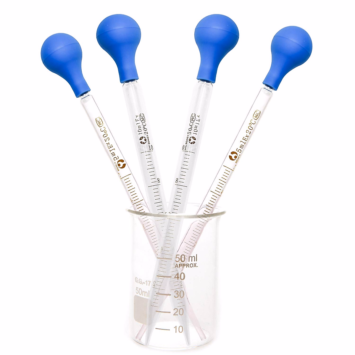 6 Pieces Glass Pipette 3 x 5ml + 3 x 10ml Glass Graduated Pipette Droppers Lab Pipette Transfer for Liquid Essential Oil with 6 Rubber Caps