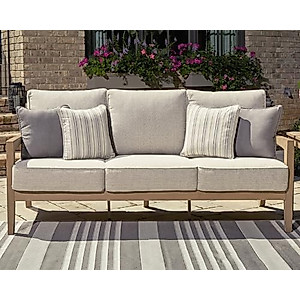 Signature Deisgn by Ashley Hallow Creek Outdoor Sofa with Cushion, 76" W x 36" D x 37" H, Light Brown & Beige