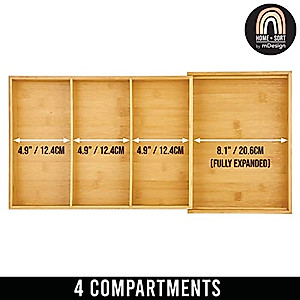 mDesign Bamboo Wood Expandable Deep Kitchen Drawer Organizer Tray Bin for Kitchen; Organize Drawers, Counters, Shelves; Holds Plasticware, Lids, Towels, Utensils; Home Sort Collection - Natural