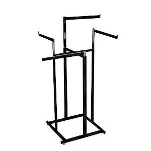 Clothing Rack – Black 4 Way Rack, High-Capacity, Blade Arms, Square Tubing, Perfect for Clothing Store Display With 4 Straight Arms