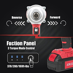 Excited Work 20V Brushless Impact Wrench with 1/2inch 4 Pcs Impact Wrench Socket Set，370 Ft-lbs(500Nm) High Torque，4.0Ah Li-ion Battery Tire Nut Removal Cordless Power Tool