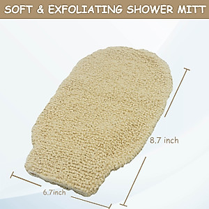 Natural Ramie Dual Sided Exfoliating Glove Hand Mitt Mitten Shaped Back and Body Shower Bath Scrubber White, Remove Dead Skin Machine Washable, Pack of 2