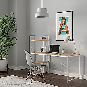 Ames 55" Reversible Gaming Computer Desk with Adjustable Shelves, Home Office Desk, Grommet Cable-Management, Leveler Feet, Easy Assembly, White/White Oak