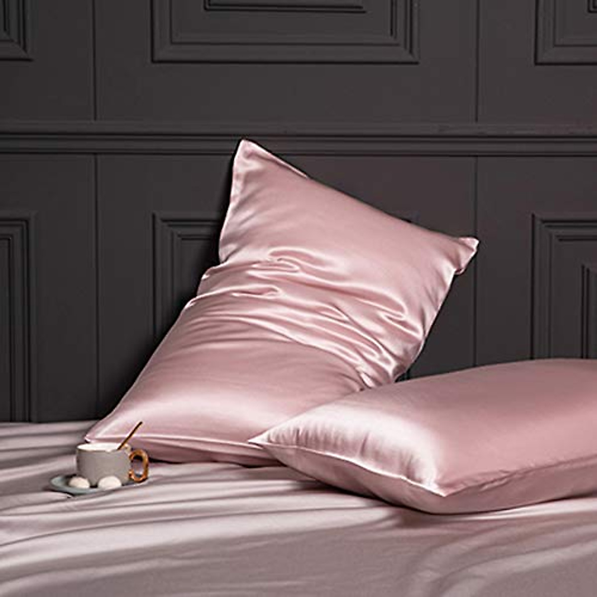 Real 22 Momme Silk Pillowcase for Hair and Skin Made in USA, Machine Washable (Pink, Standard)