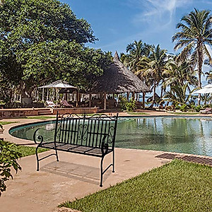 VINGLI Patio Steel Garden Bench with Black Finish, Weather Resistant Patio Metal Bench for Courtyards, Lawns, Balconies, Pools and Beaches