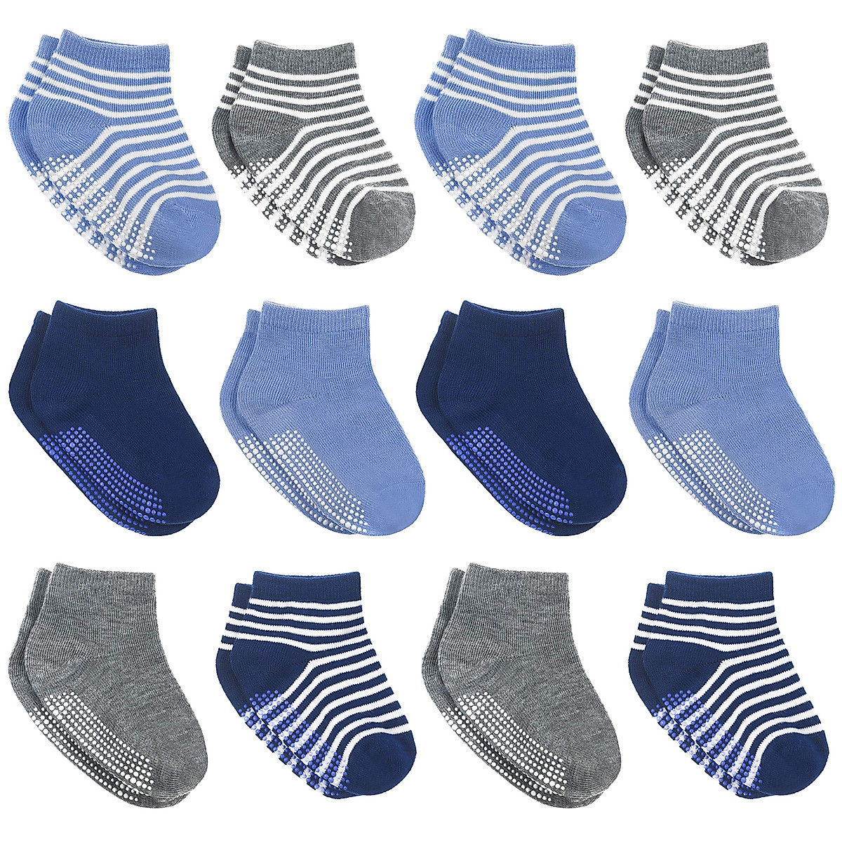 Debra Weitzner 12 Pairs Non-Slip Toddler Socks With Grips for Baby Boys and Girls - Anti-Slip Crew Socks for Infant's and Kids