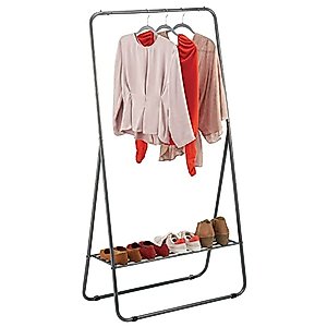 mDesign Garment Rack, Portable, Tall Vertical Storage Unit with Shelf - Sturdy Steel Frame, for Bedroom, Hallway, Entryway, Closets - Graphite Gray