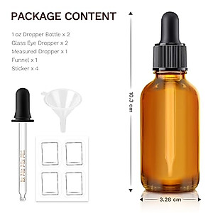 Bumobum 30ml Dropper Bottle with Measured Dropper and Labels, 2Pcs 1 oz Amber Glass Dropper Bottles for Essential Oils with Funnel, Tincture Bottle Droppers for Liquid