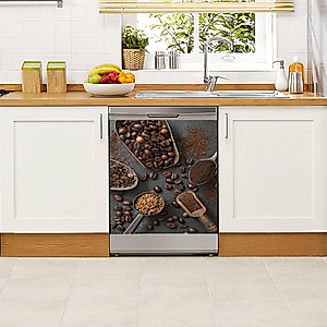 Dishwasher Magnet Cover Ground Bean Coffee Freeze Dried Instant Coffee granules Various Spoons Magnetic Refrigerator Stickers Decorative Appliance Cover Fridge Panels Metal Door Garage 23x26in