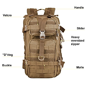 XWLSPORT Small Military Tactical Backpack 30L Assault Backpack Tactical Bag Coyote