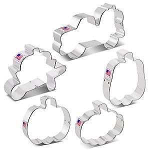 Pumpkin Patch Cookie Cutters 5-Pc. Set Made in the USA by Ann Clark, Truck with Pumpkin, Pumpkin in a Wheelbarrow, Jack-o-Lantern Pumpkin, Tall Pumpkin, Pumpkin Gourd