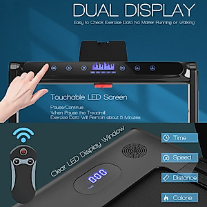 Goplus 2-in-1 Folding Treadmill, 2.25HP Electric Under Desk Treadmill W/LED Display, Blue Tooth Speaker, APP & Remote Control, Phone Holder, Walking Running Machine for Home Office Gym (Black)